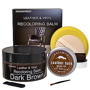 NADAMOO Dark Brown Leather Recoloring Balm with Mink Oil Leather Conditioner, Leather Repair Kits for Couches, Restoration Cream Scratch Repair Leather Dye for Vinyl Furniture Car Seat, Sofa, Shoes