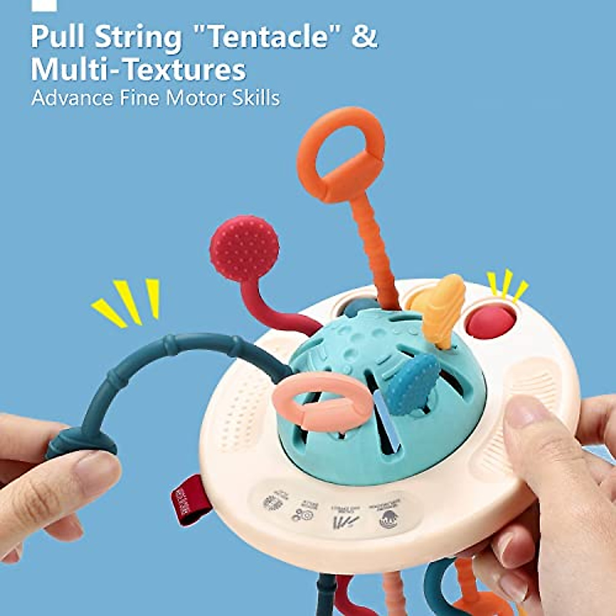 Baby Sensory Toys Montessori Activity - Infant 6 Months Learning Pull String 6-12 Girl Teething Chew Birthday Gift Age 1 Year Old Boy 0 2 3 4 5 7 8 9 10 11 UFO Pulling 18-24 Toddler Travel Essentials