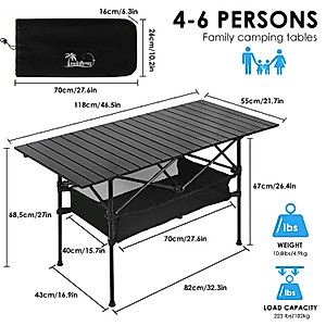 LEADALLWAY Folding Camping Table with Large Storage and Carrying Bags 47(L) x22(W)