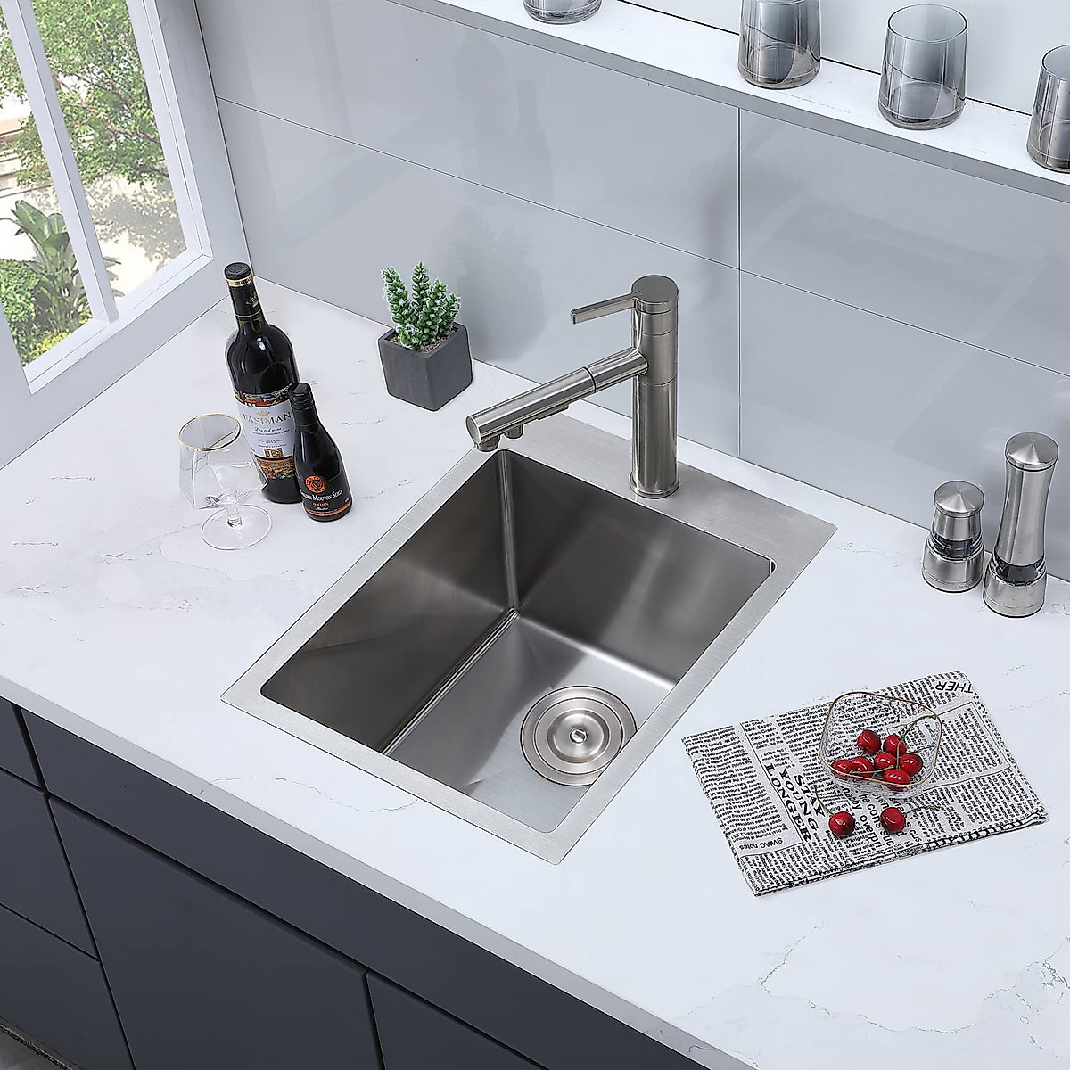 SHACO 15x20 Inch Drop In Bar Sink, Small Kitchen Sink for RV, 16 Gauge 304 Stainless Steel Topmount Single Bowl Handmade Wet Prep Sink for Yard Office Utility Laundry with Sink Grid & Drain