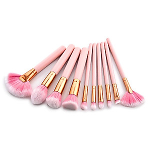 ARALOR Makeup Brushes Set 10 pcs Pink Wood Handle Soft Nylon Bristles Kabuki Makeup Brush Cosmetic Brushes Eyeshadow Eyeliner Blush Brushes