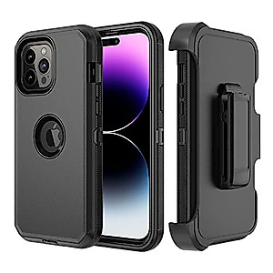 TASHHAR Phone Case for iPhone 14 Pro Case,Heavy Duty Hard Shockproof Armor Protector Case Cover with Belt Clip Holster for Apple iPhone 14 Pro 6.1 5G 2022 Phone Case (Black)