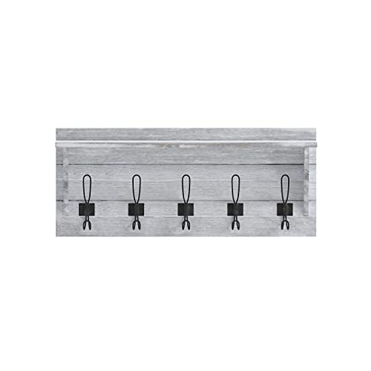 Flash Furniture Daly Wall Mounted Storage Rack - Whitewashed Solid Pine Wood - 24 Inch - Upper Shelf and 5 Hooks - For Entryway, Kitchen, Bathroom