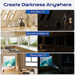 Blackout Curtains for Bedroom, 39" x 58" Portable Blackout Blinds with 20 Sets Hooks & Loops Strips for 100% Blackout Window Film, Temporary Blackout Shades for Windows Cover Nursery Travel RV- Black