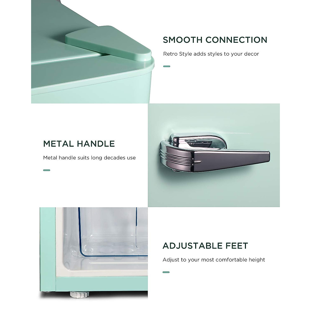 ADT Mini Refrigerator with Handle, 3.2 Cubic Feet Capacity Mini Fridge with Freezer (Mint Green)