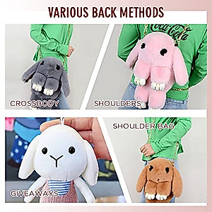 Faux Rabbit Fur Crossbody Handbag Shoulder Bag with Kawaii Bag Keychain, Stuffed Animal Backpack for School Girls, Easter Gifts for Toddlers Backpack for Girls Women (light grey)