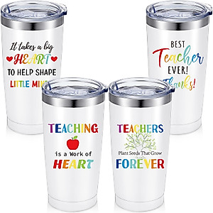Patelai 4 Pcs Teacher Appreciation Gifts Best Teacher Birthday Gifts Stainless Steel Insulated Tumblers Set Funny Thank You Tumbler Coffee Mugs for Graduation Teachers' Day Present (White)