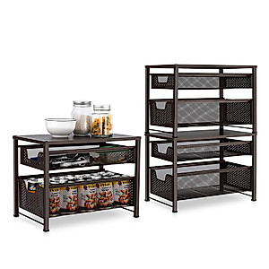 Bextsware Auledio Stackable Multi-Function Under Sink Organizer 2 Tier Sliding Basket Cabinet, Bronze