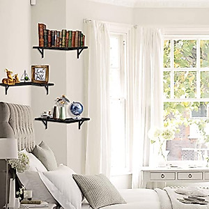 Corner Floating Shelves, Wood Wall Mounted Shelf Set of 3, L-Shaped Rustic Farmhouse Display Storage Shelf Hanging Bookshelf Organizer for Bathroom, Living Room, Bedroom, Kitchen, Office Décor