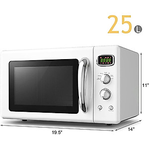 SIMOE Retro Microwave Oven, Compact Countertop Microwave 0.9 cu.ft. 900 W, Defrost & Auto Cooking Function, LED Display, Child Lock and Glass Turntable, ETL Certification, White