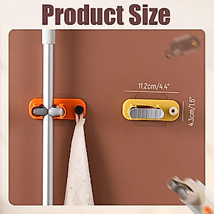 2 PCS Hole-free Mop Hook, 2025 New Wall-mounted Mop Organizer Holder Brush Broom Hanger Storage Rack, Utility Racks with Hooks Hanger for Bathroom Kitchen Office Hanging Brooms and Mops (Orange)