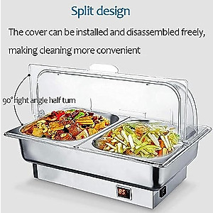 Food Warmer, Chafing Dish Stainless Steel Chafing Dishes, 9L Buffet Server, Catering Food Warmers with 90° Half Clamshell for Parties, Buffets, Adjustable Temperature (1/2 Size Food PAN)