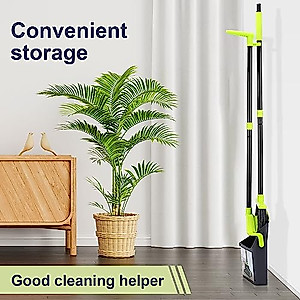 Sweep Pan with Handle Broom and Dustpan Set for Home Broom with Dustpan Combo with Long Extendable Handle for Home Kitchen Office Lobby
