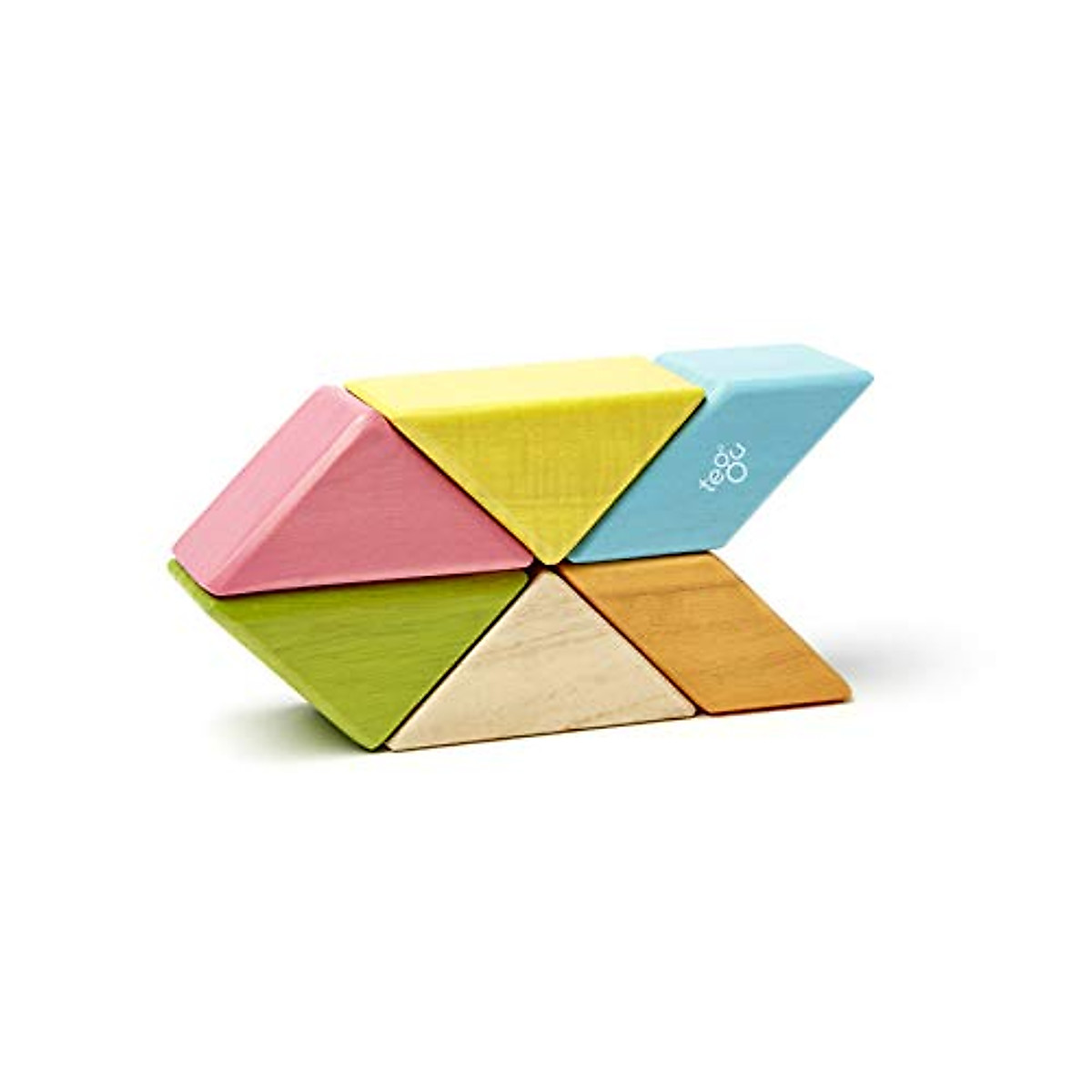 6 Piece Tegu Pocket Pouch Prism Magnetic Wooden Block Set, Tints