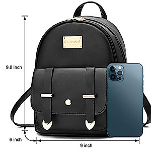 I IHAYNER Girls Fashion Backpack Mini Backpack Purse for Women Teenage Girls Purses PU Leather cute Backpack Shoulder Bag Black