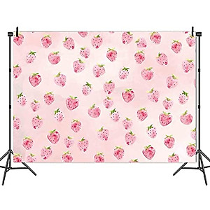 MAQTT Pink Strawberry Backdrop for Girls Birthday Party Decoration Strawberry Photography Background Baby Shower Supplies Cake Table Decor Wall Paper Photo Props 5x3ft