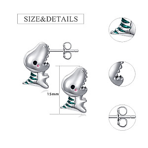 LELOUCHY 3D Dinosaur Studs Earring 925 Sterling Silver Cute Bite Ear Animal Studs Creatives Dinosaur Gifts for Women