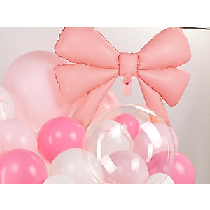 pink balloon arch kit Coquette Birthday Decorations Pink and White Balloon whit Bow balloons for Pink Bow Birthday bachelorette Bridal Shower Party Decorations