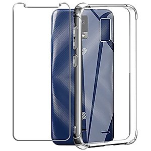 YJROP for BLU View 3 Case with Tempered Glass Screen Protector Transparent Silicone Bumpers Anti-Scratch Shockproof Protective Crystal Clear Phone Case Cover for BLU View 3 B140DL (Clear)