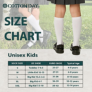 COTTON DAY 3 Pack Kids Girls Soft Knee High School Uniform Dress Socks Seamless Toe 4-6 Years White S (6)