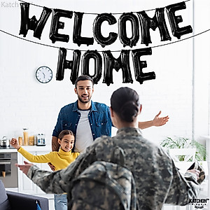 KatchOn Black Welcome Home Balloons - 16 Inch | Welcome Home Banner for House Warming Decoration Party | Family Gathering Banner