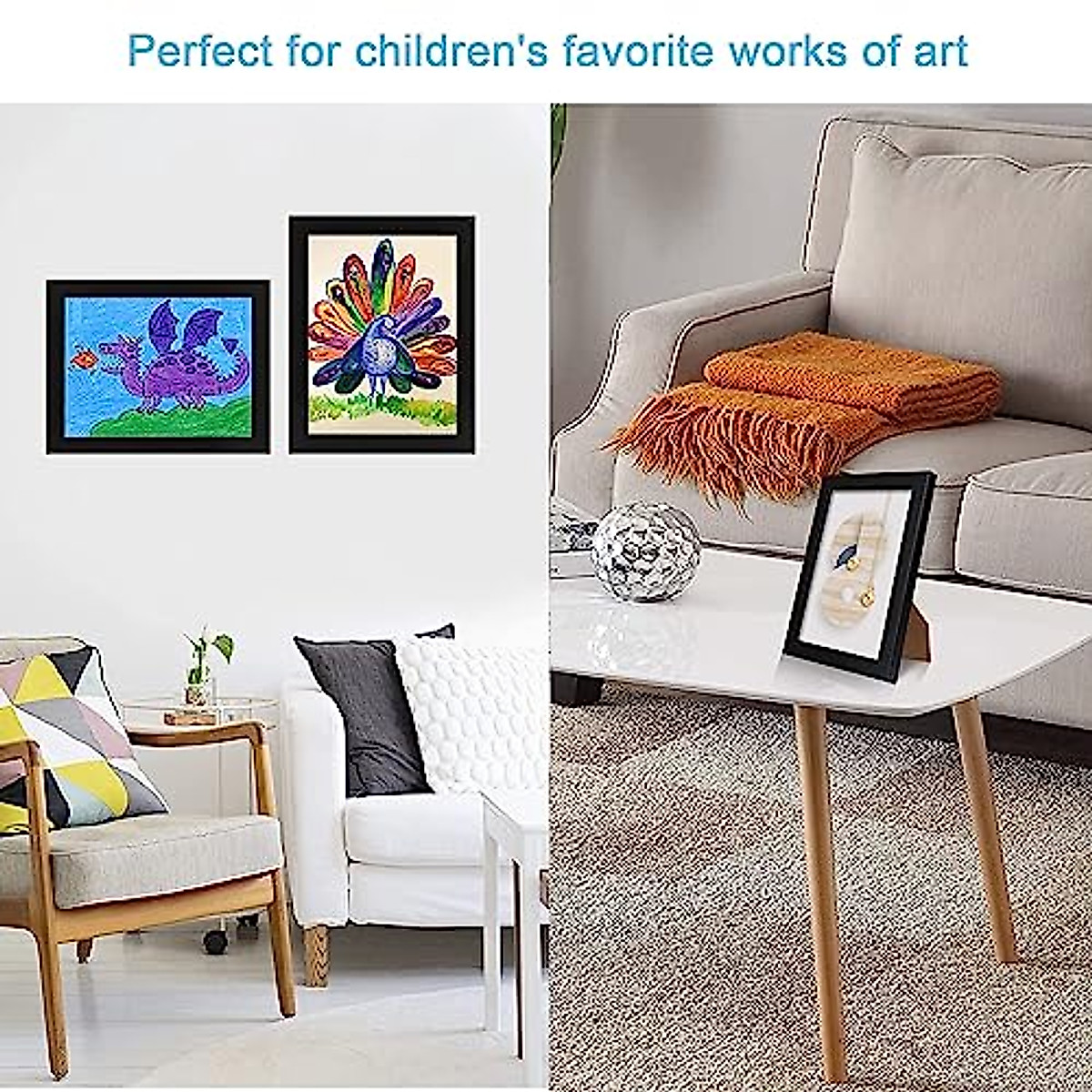 SanerDirect 2 Pack Black Frame for Kids Artwork, Displays 8.5x11 Artwork Frame Changeable| Hinged Wooden Frame for Picture, A4 Size Art Storage, Drawing Storage (12" x9 frame)