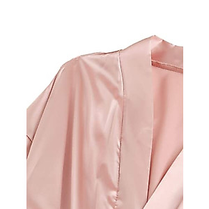 SOLY HUX Women's Satin Pajama Set 4pcs Floral Lace Trim Cami Lingerie Sleepwear with Robe Pink Medium