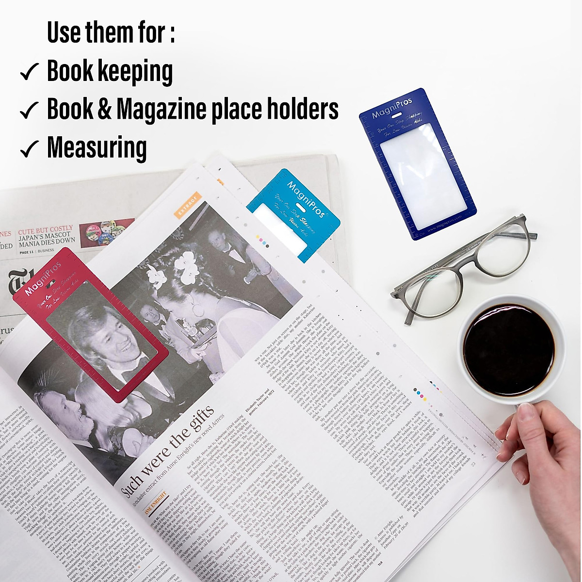 MagniPros Premium 3X (300%) Page Magnifying Lens with 3 Bonus Bookmark Magnifiers for Reading Small Prints, Low Vision Aids & Solar Projects