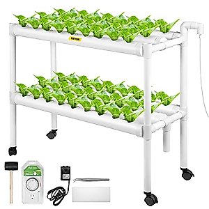 VEVOR Hydroponics Growing System, 54 Sites 6 Pipes Hydroponic System, 2 Layers Hydroponic Kit, Vertical Hydroponic Growing System with Water Pump, Pump Timer