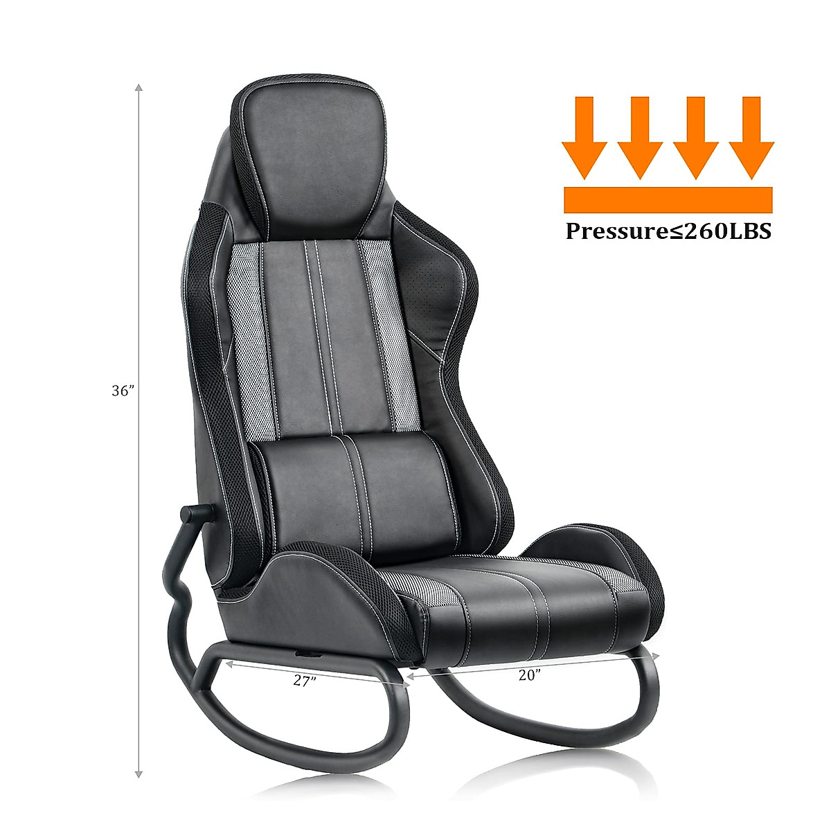 Upgrade Floor Chair Rocker Chair Floor Gaming Chair for Teens, Lightweight Design Without armrests Game Chairs with Folding Backrest, Lazy Sofa Lounger for TV,Reading,Playing. Black Silver