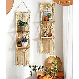 MAKEONEWO Macrame Wall Hanging Shelf Set of 2 Macrame Shelves Handmade Decorative Floating Boho Shelf-Plant Shelf Display Rack to Organize and Decor for Living Room, Bedroom, Bathroom (10" W/2 Tier)