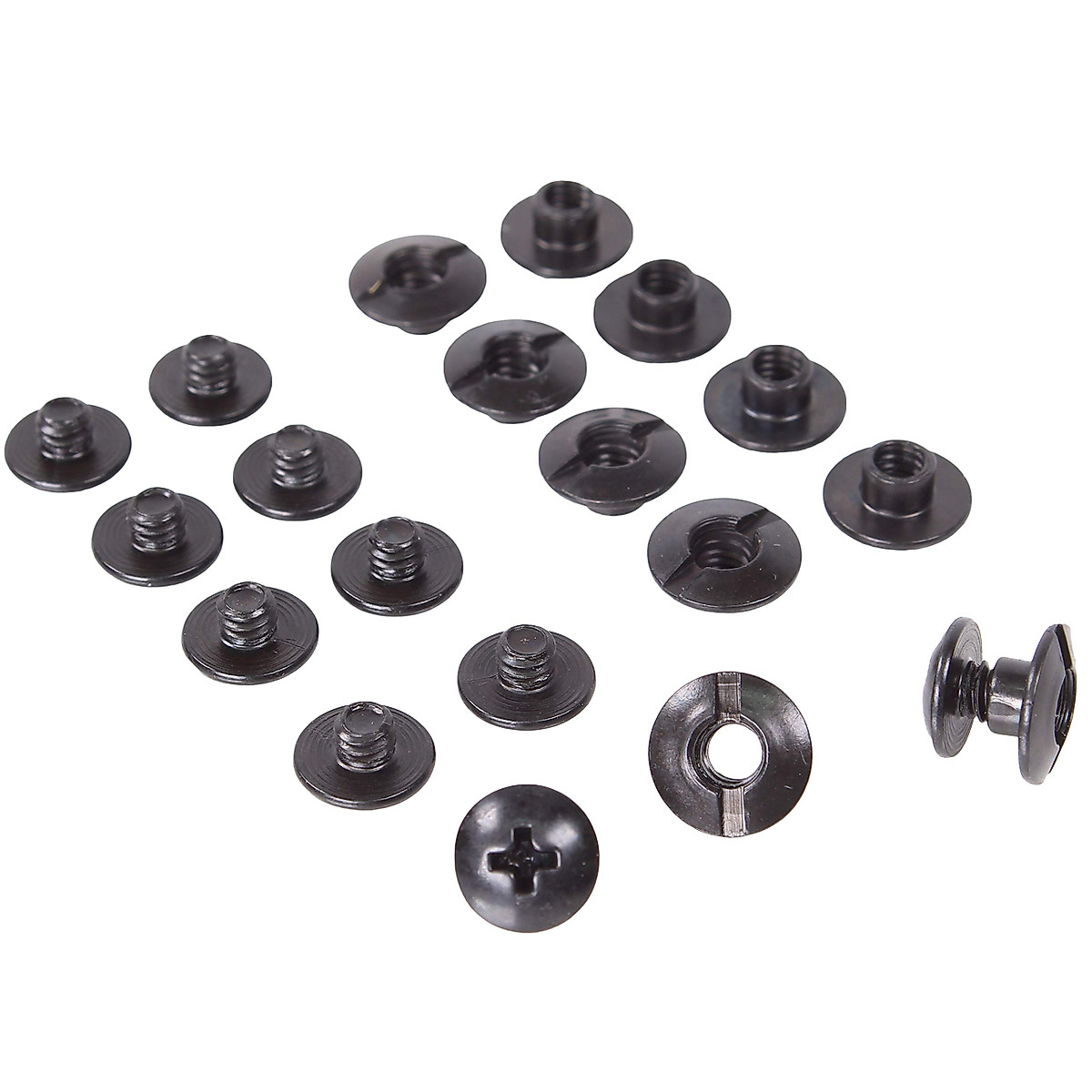 1/8" Black Chicago Screws & Binding Posts Fasteners for Leather Straps/Belts, Kydex Holster/Sheath Repair or Rivet Parts Replacement, Thru Hole Open Slot Design. Made in USA (10 Pack, Flat Head)