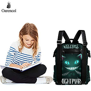 Oarencol Welcome To The Nightmare Scary Backpack Creepy Evil Cat Face School Book Bag Travel Hiking Camping Laptop Daypack