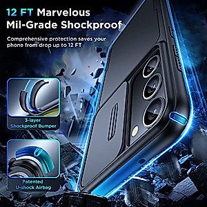 Simtect Compatible with Samsung Galaxy S23 Case with Camera Cover [12FT Mil-Grade Shockproof] [Anti-Scratch& Anti-Fingerprint]Slim Protective Silicone Bumper Phone Case for Samsung S23 Case 6.1" Black