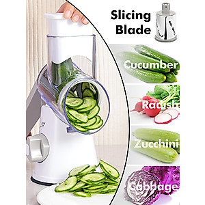 LucGee Rotary Cheese Grater with Handle - 3 in 1 Cheese Shredder Rotary Grater Stainless Steel Handheld, Vegetable Slicer for Fruit, Cheese, Nuts(White)