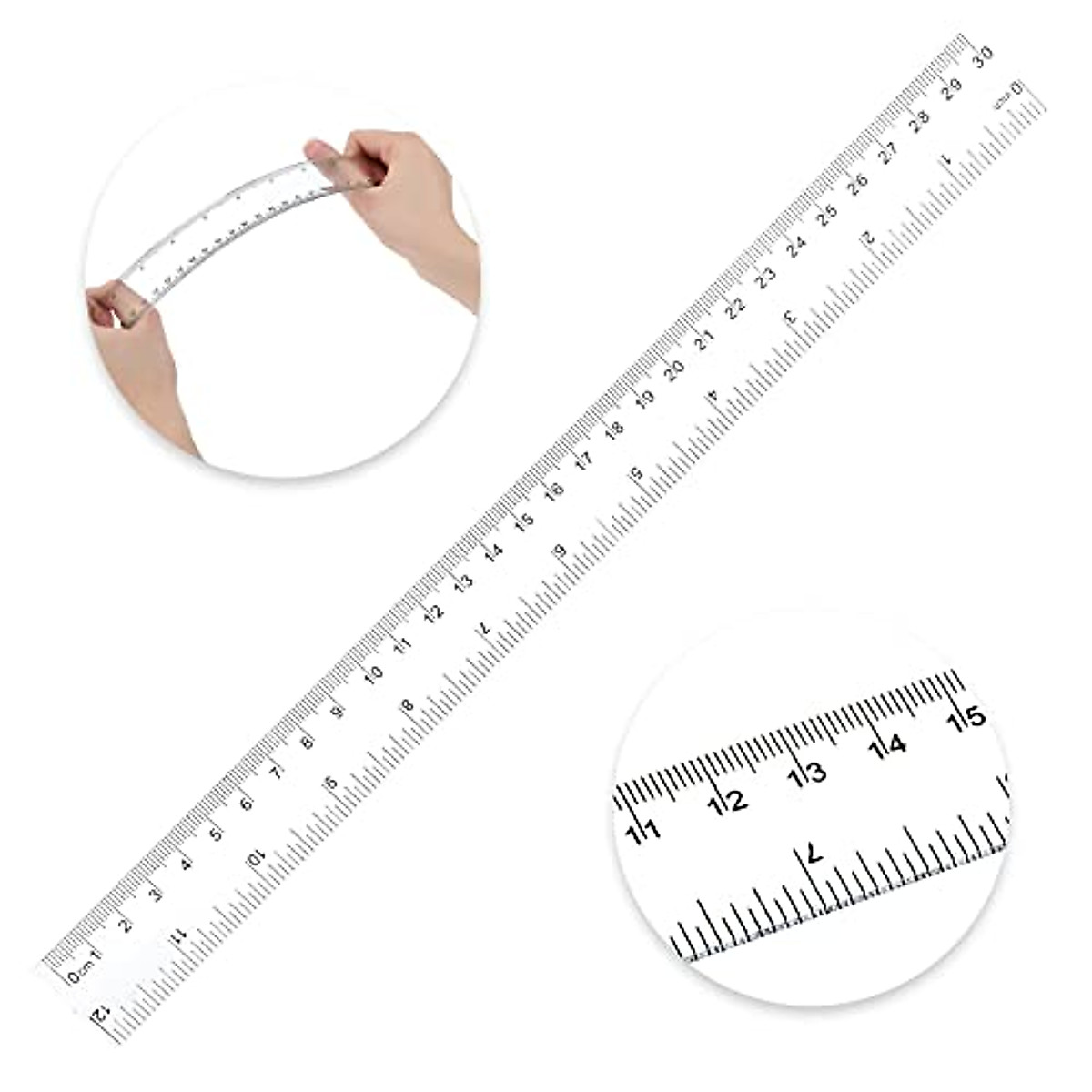 Koogel 40 PCS Clear Rulers,Plastic Rulers 12 Inch Bulk for Classroom Straight Rulers with Centimeters and Inches for Kids,School,Office,Home