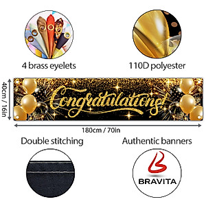 Congratulations Banner - Congratulations Decorations - We are so Proud of You banner - Well Done Banner - Graduation Banner - Graduation Decorations for Prom - 6 x 1.3ft (Black and Gold)
