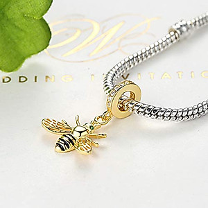 CHTLOR Bee Animal Charm Beads Gold Bee Charm 925 Sterling Silver Beads Fit for European Charm Bracelet