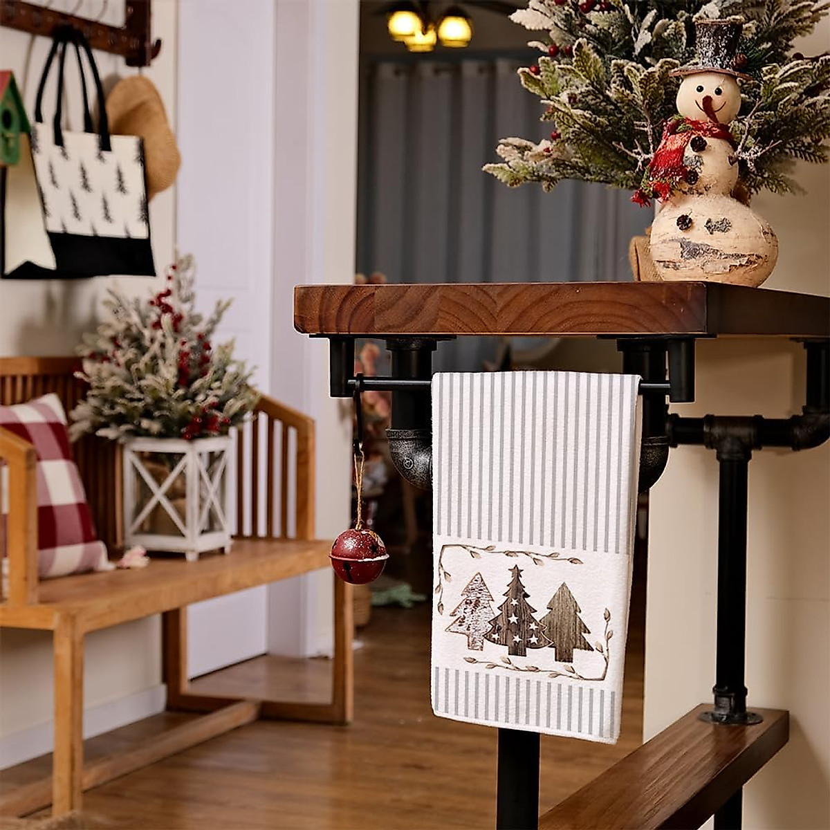 ARKENY Christmas Kitchen Towels Set of 2,Beige Xmas Tree Snowman Dish Towels 18x26 Inch,Hoilday Farmhouse Home Decoration AD098