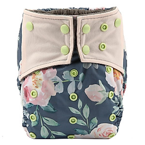 Sigzagor 3 AIll in One Cloth Diapers Nappies for Night AIO Sewn in Insert Reusable Washable (Flower Set)