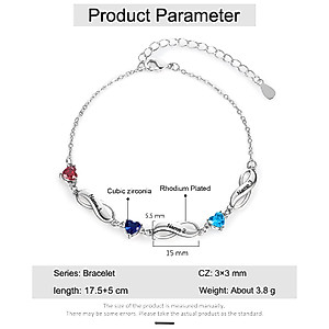Personalized Infinity Mothers Bracelets Custom 1-7 Names Heart Birthstone Bracelets for Women Adjustable Link Bracelet Gifts for Mom Grandma (3 names)