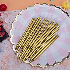 LUTER Metallic Birthday Candles in Holders Tall Birthday Cake Candles Long Thin Cupcake Candles for Birthday Wedding Party Decoration(24 Pieces) (Gold)