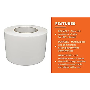 Whitecap - Premium Adhesive Seam Tape, 4" x 180' Polyethylene, Moisture Barrier Seal - for Crawlspace, Carpet Padding, Masking, Underlayment, Marine Use and More - Water & UV Resistant