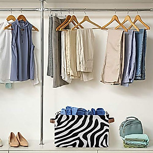 African Animal Zebra Print Storage Basket Large Foldable Storage Organizer Cubes Bins with Leather Handles Sturdy Collapsible Boxes for Shelf Cloth Toy Closet (1 Pack)