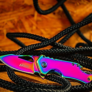 MTech USA MT-A882SRB Spring Assist Folding Knife, Rainbow Blade, Rainbow Handle, 4-Inch Closed