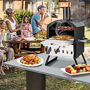 Giantex Outdoor Pizza Oven Wood Fired, 2-Layer Pizza Maker with Pizza Stone, Pizza Peel, Removable Cooking Rack, Waterproof Cover, Folding Legs, Outside Pizza Ovens for Camping Backyard BBQ (28 Inch)