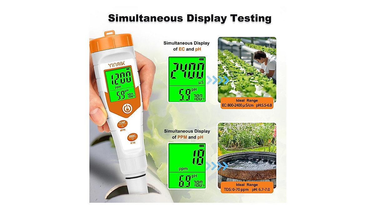 YINMIK Hydroponic pH EC Tester | Monitor Water Quality Effortlessly