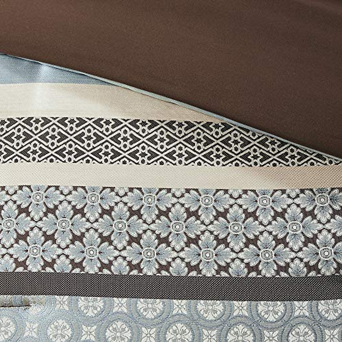 Madison Park Cozy Comforter Set - Luxurious Jaquard Traditional Damask Design, All Season Down Alternative Bedding with Matching Shams, Decorative Pillow Princeton Blue Queen(90"x90") 7 Piece