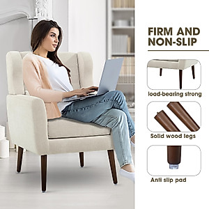 cinkehome Accent Chairs Set of 2 for Living Room, Chenille Upholstered Mordern Armchair, Comfy Soft Padded Lounge Reading Arm Chair in Small Space, Bedroom, Pillow, Solid Wood Leg, Beige