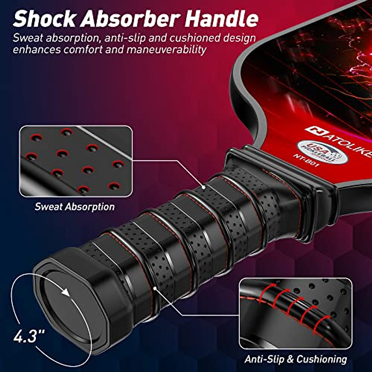 NATOLIKE Pickleball Paddles, USAPA Approved Lightweight Pickleball Paddles Set of 4, Fiberglass Surface & Polypropylene Core Pickleball Set, 4 Pickleball Rackets, 4 Balls, 4 Cooling Towels & Carry Bag